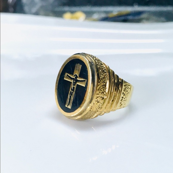 CARL KALLERT | Accessories | 4k Gold Mens Black Center Cross Ring ...